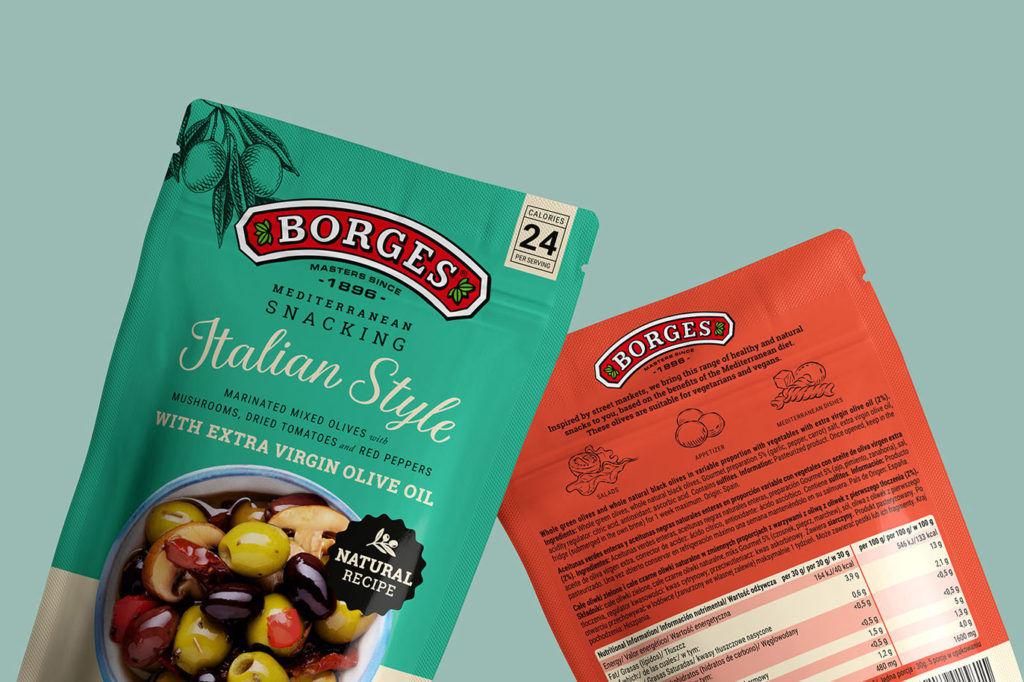 Packaging Borges Mediterranean Snacking - Olivas worldwide | Vibranding